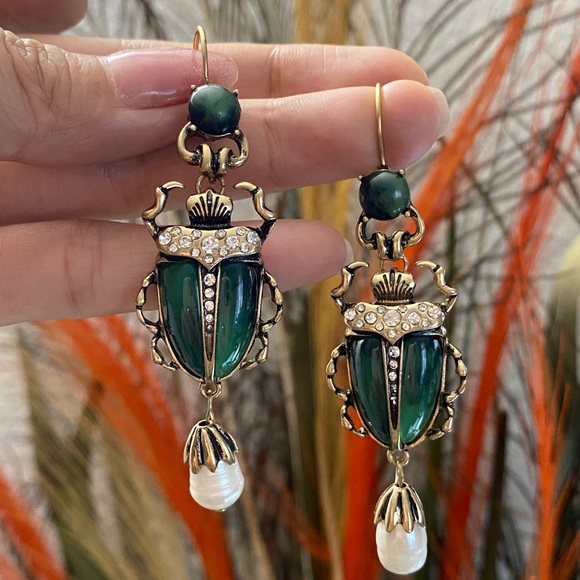 Jewelry | Vintage Green Beetle Bug High Quality Brass Crystal Pearl ...
